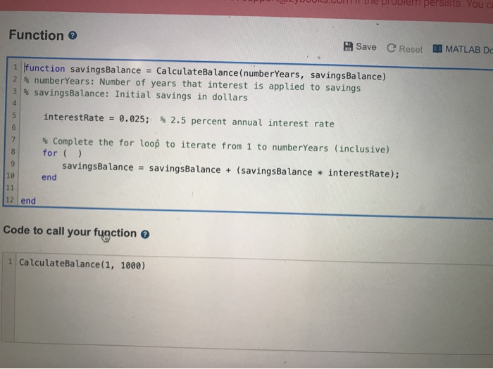 Solved persists. YOU C: Function Save C Reset DO MATLAB DC 1 | Chegg.com