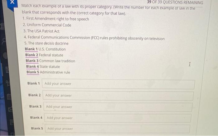 Solved Match each example of a law with its proper category. | Chegg.com