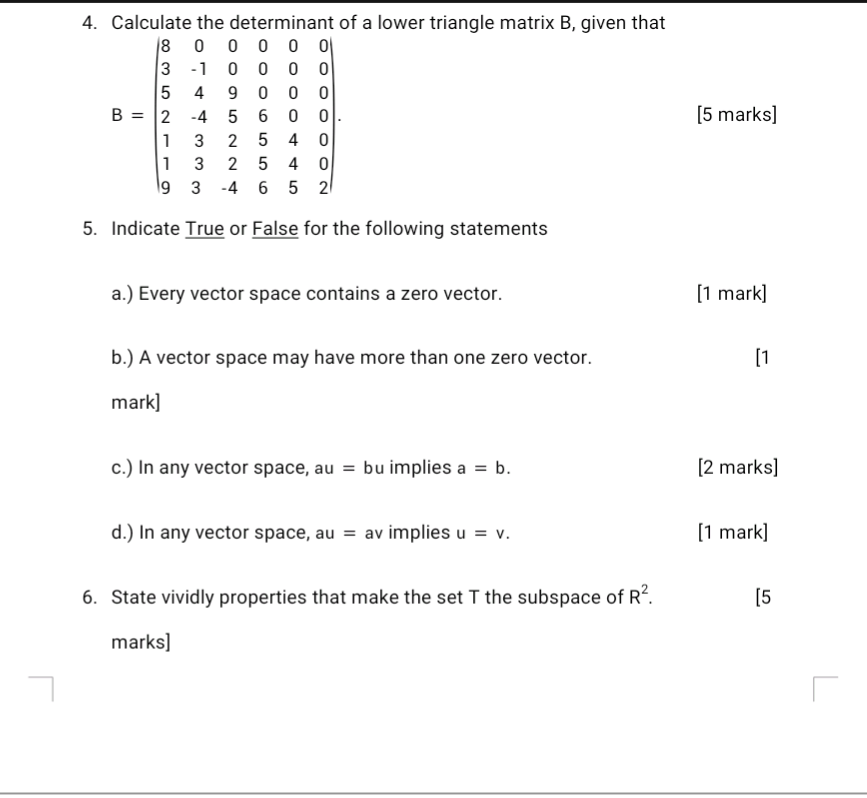 Solved 4 Calculate The Determinant Of A Lower Triangle