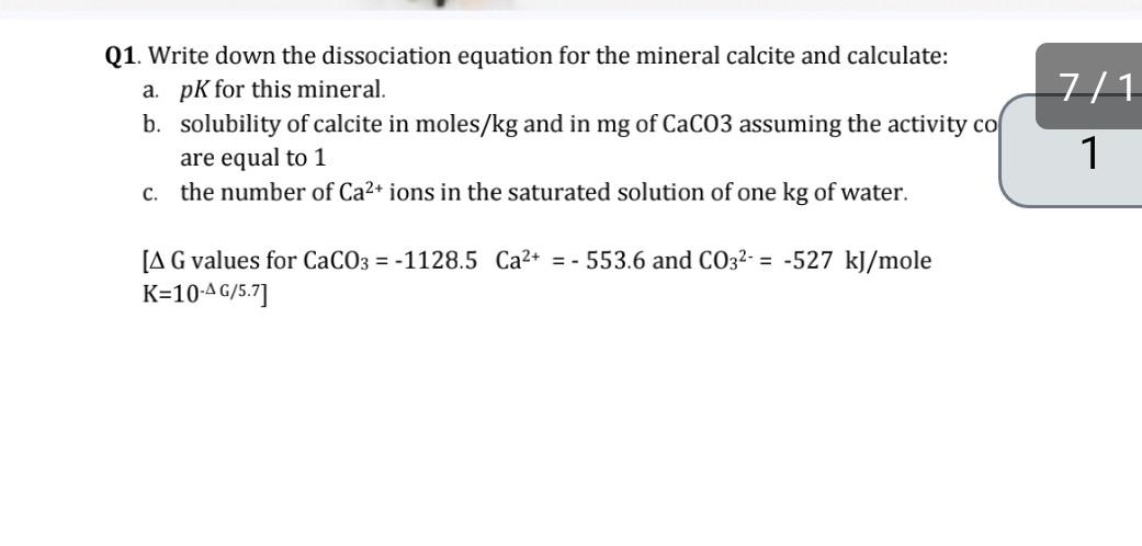 Solved Q1. Write down the dissociation equation for the | Chegg.com
