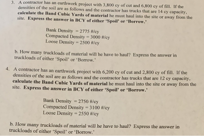 Solved 3. A contractor has an earthwork project with 3.800 | Chegg.com