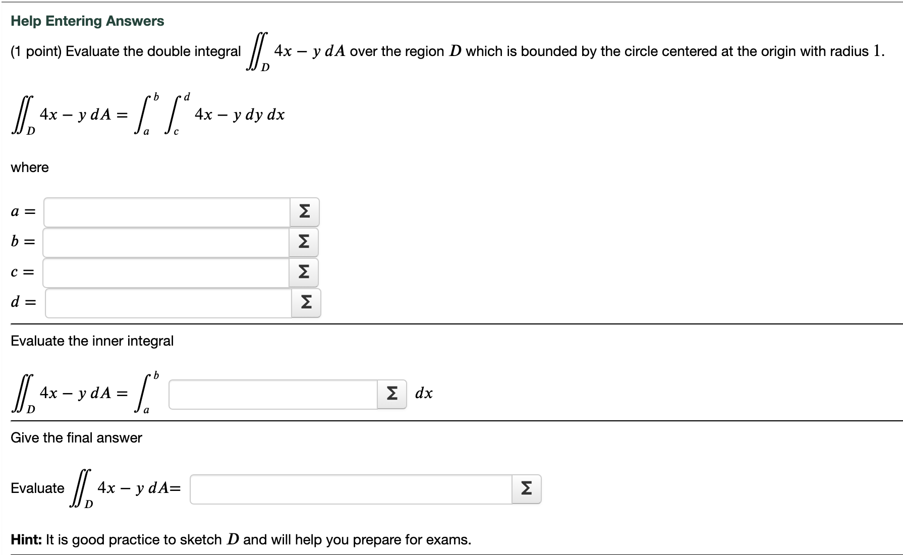 Solved Help Entering Answers(1 ﻿point) ﻿Evaluate the double | Chegg.com