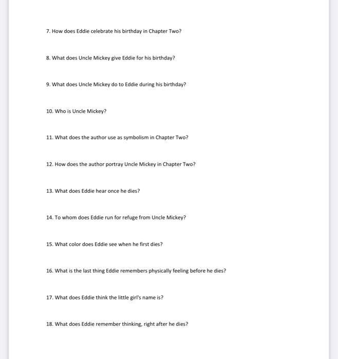 - Study Guide - The Five People You Meet in Heaven 20 | Chegg.com