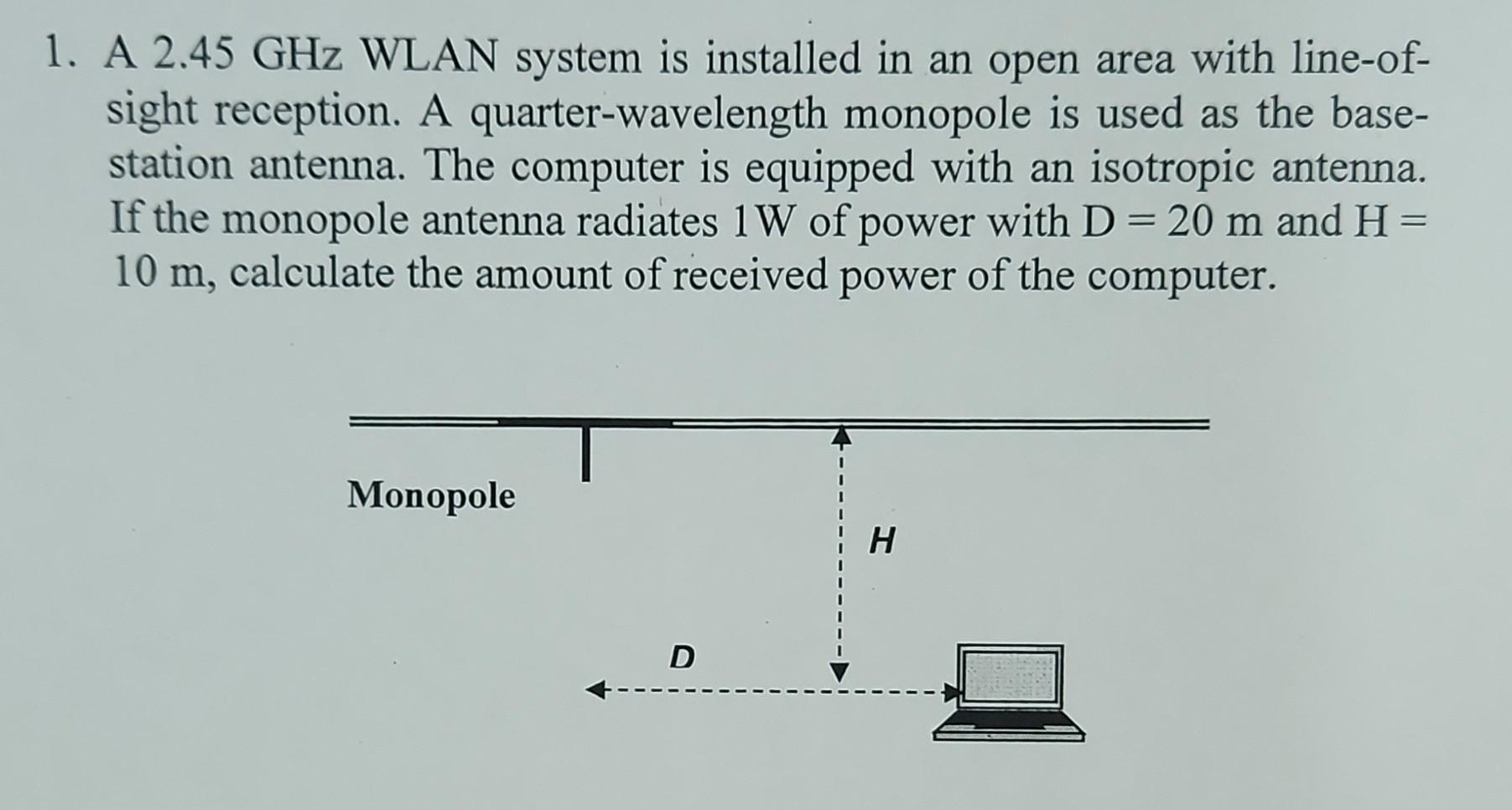 Solved A 2.45GHz WLAN system is installed in an open area | Chegg.com