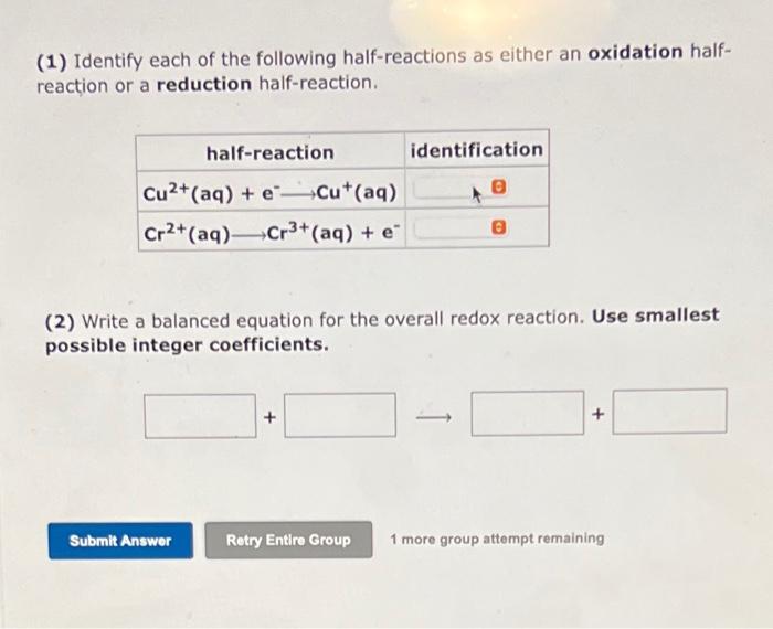 Solved (1) Identify each of the following half-reactions as | Chegg.com