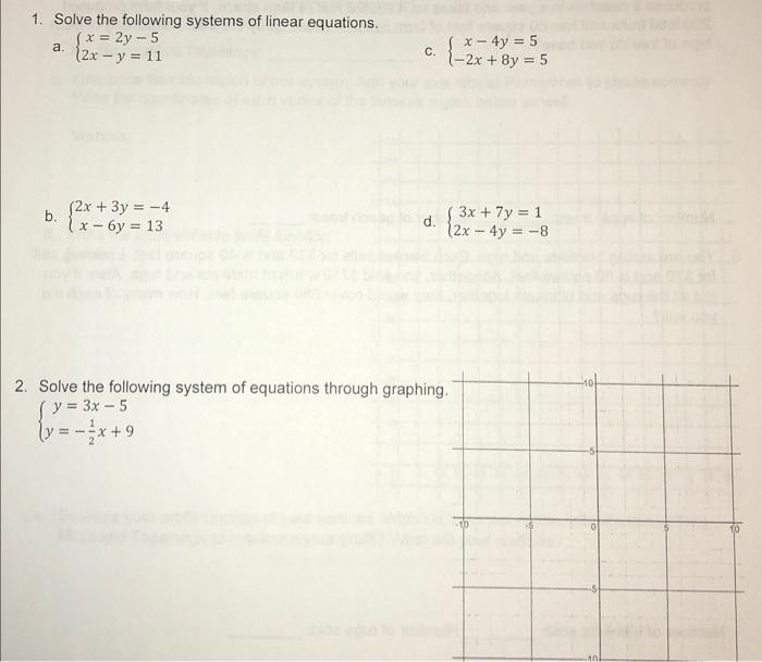 Solved 1. Solve the following systems of linear equations. x | Chegg.com