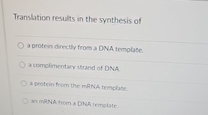 Solved Translation results in the synthesis ofa protein | Chegg.com