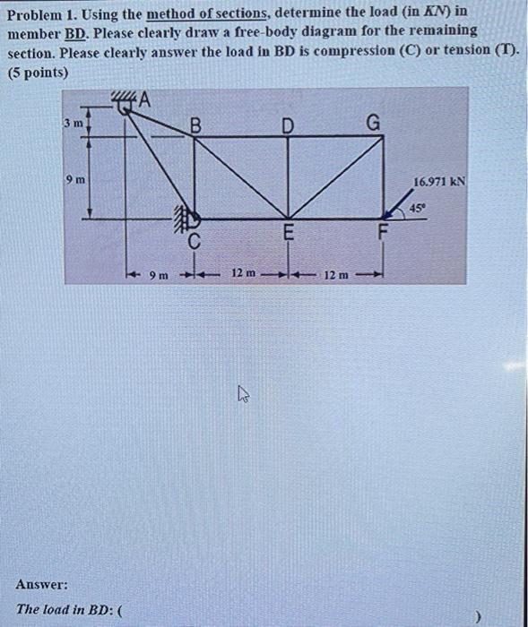 Solved Problem 1. Using the method of sections, determine | Chegg.com