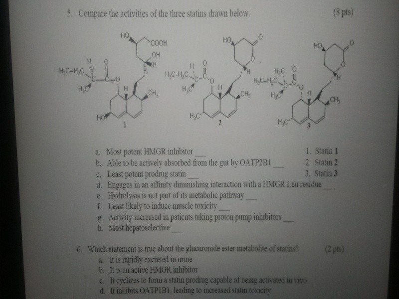 Solved 5. Compare the activities of the three statins drawn | Chegg.com