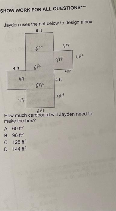 Solved SHOW WORK FOR ALL QUESTIONS*** Jayden uses the net | Chegg.com