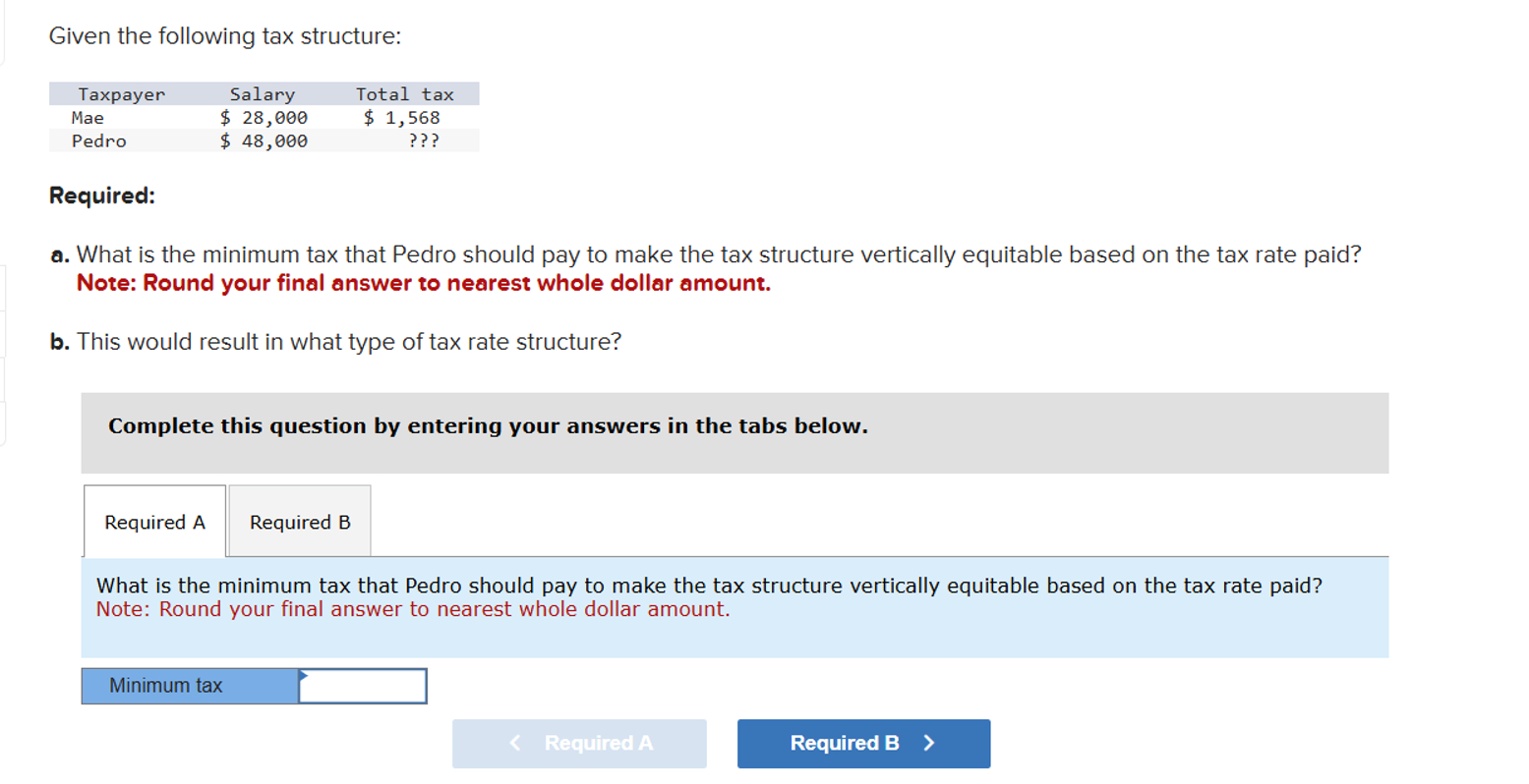 Solved Given the following tax structure:Required:a. ﻿What | Chegg.com