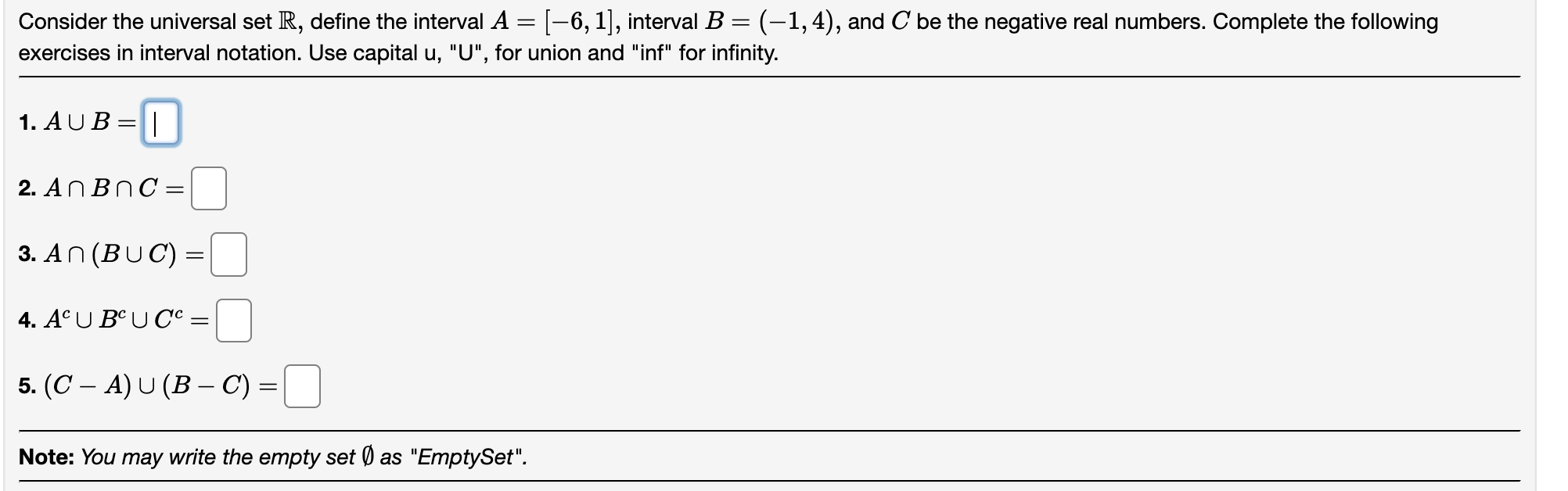 Solved Consider the universal set R, ﻿define the interval | Chegg.com