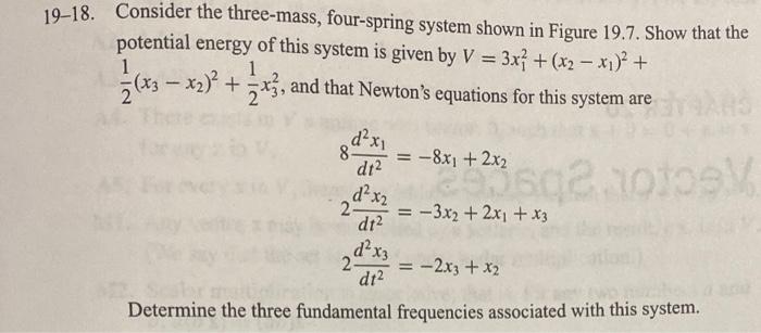 Solved -18. Consider the three-mass, four-spring system | Chegg.com