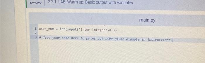 Solved 2 2 1 Lab Warm Up Basic Output With Variables