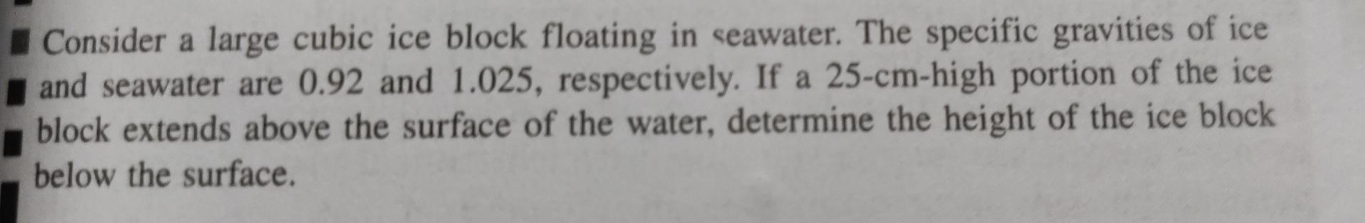 Solved Consider a large cubic ice block floating in | Chegg.com