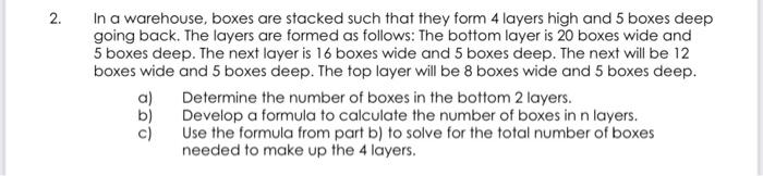 Solved 2. In a warehouse, boxes are stacked such that they | Chegg.com