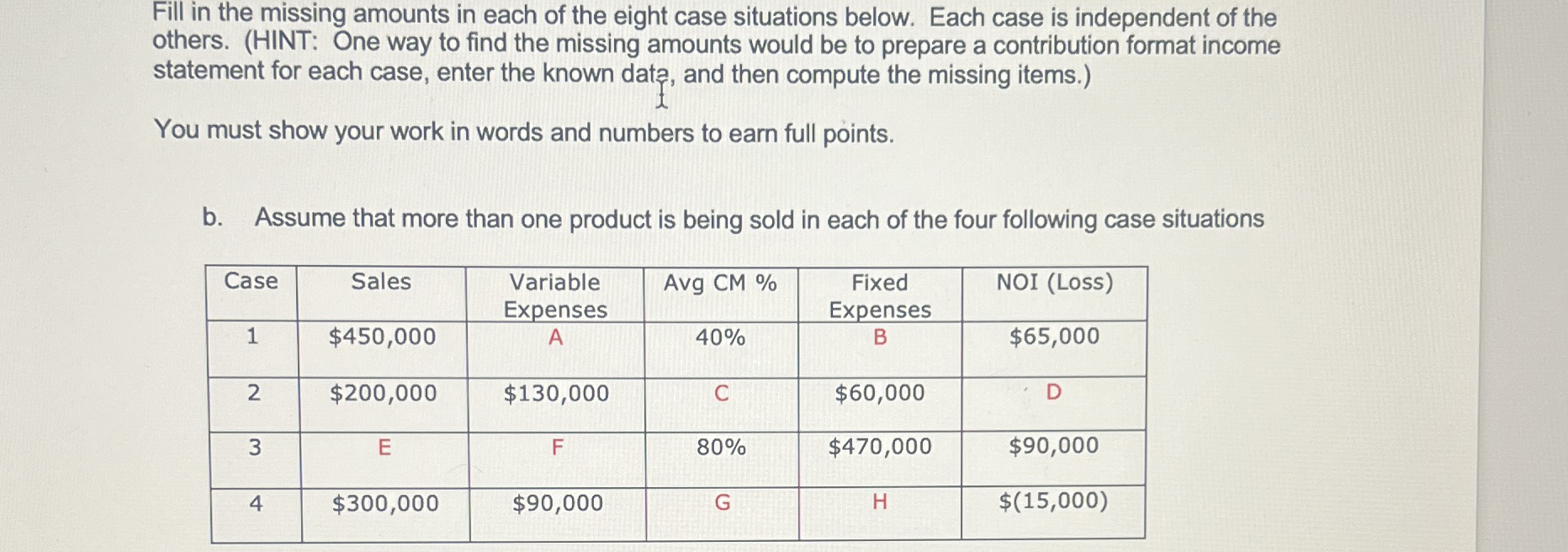 Solved Fill in the missing amounts in each of the eight case | Chegg.com