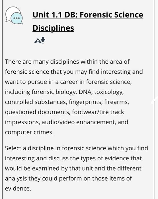 Solved Unit 1.1 DB: Forensic Science Disciplines There are | Chegg.com