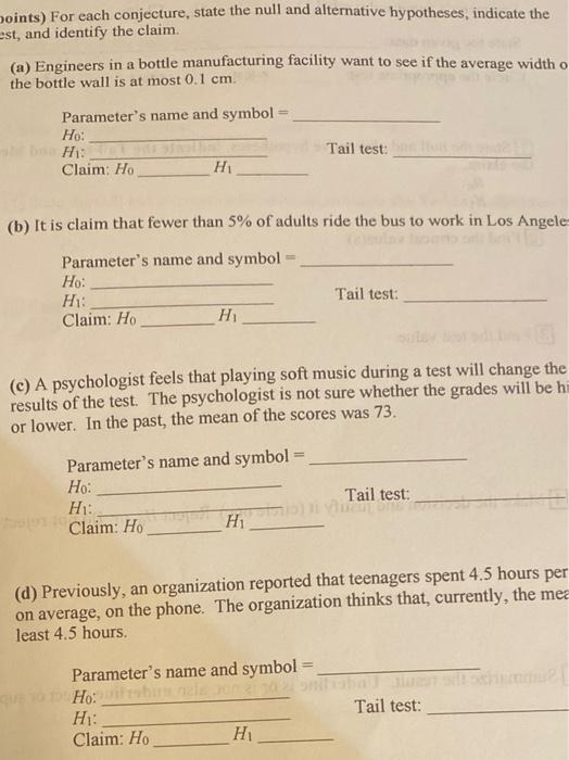 Solved Doints) For each conjecture, state the null and | Chegg.com