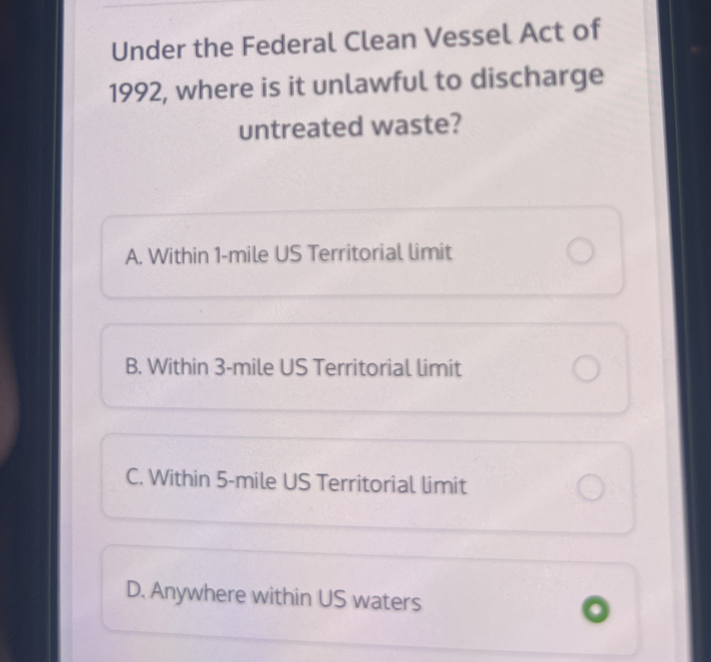 Solved Under the Federal Clean Vessel Act of 1992, ﻿where is | Chegg.com