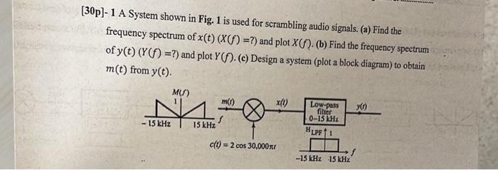 Solved [30p]-1 A System shown in Fig. 1 is used for | Chegg.com