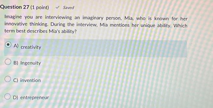 Imagine you are interviewing an imaginary person, | Chegg.com