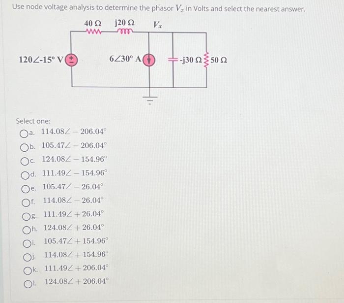 Solved Use node voltage analysis to determine the phasor Vx | Chegg.com