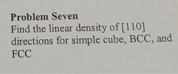 Solved Problem Seven Find the linear density of [110] | Chegg.com
