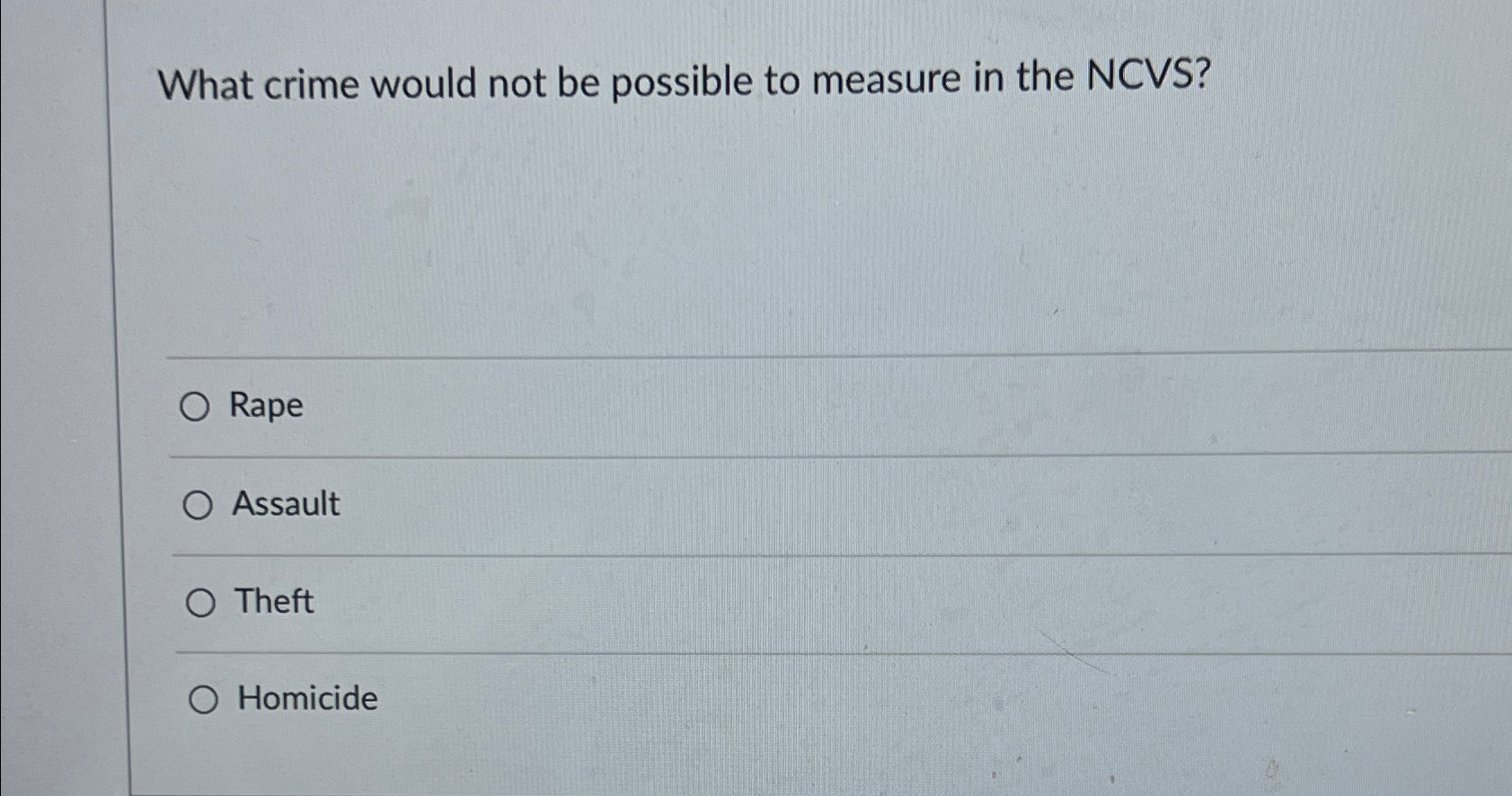Solved What crime would not be possible to measure in the | Chegg.com