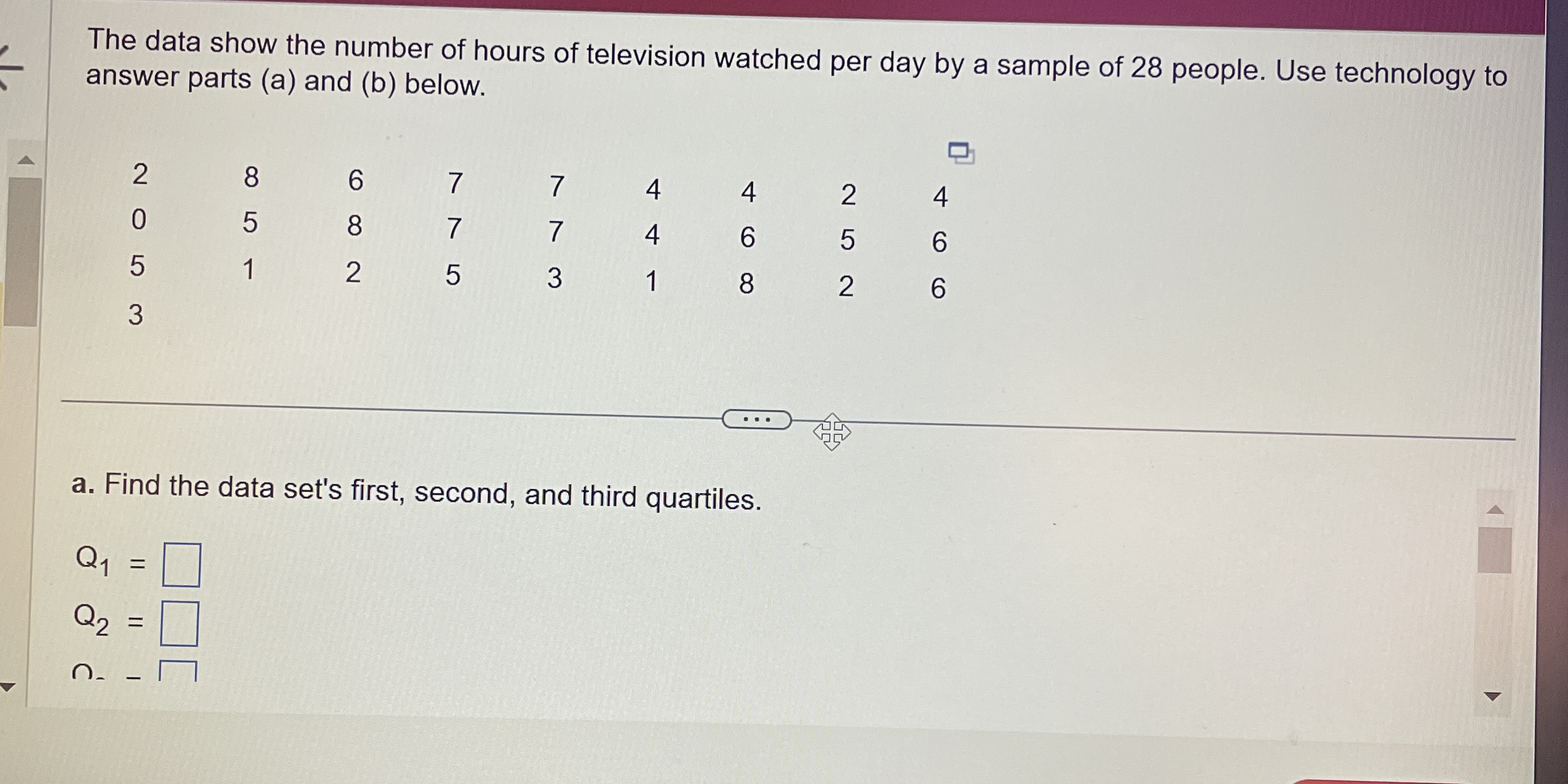 Solved The data show the number of hours of television | Chegg.com