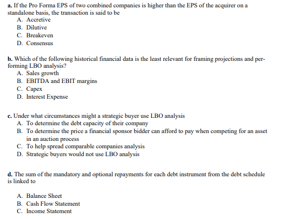 a. ﻿If the Pro Forma EPS of two combined companies is | Chegg.com