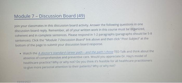 Module 7 - Discussion Board (49) Join your classmates | Chegg.com