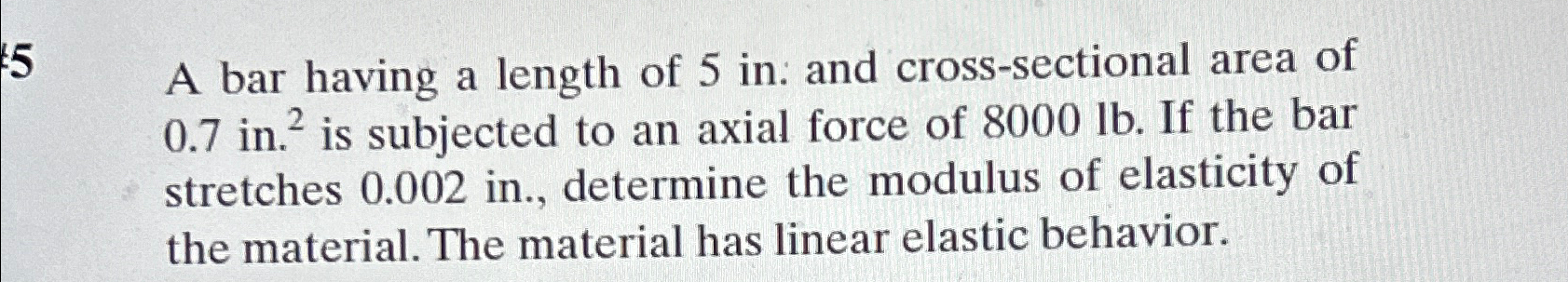 Solved 5A bar having a length of 5 ﻿in: and cross-sectional | Chegg.com