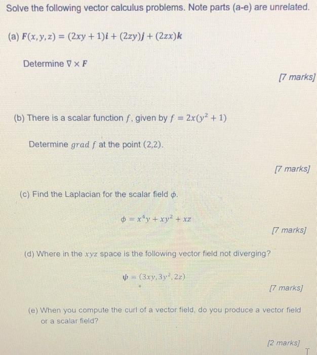 Solved Solve the following vector calculus problems. Note | Chegg.com