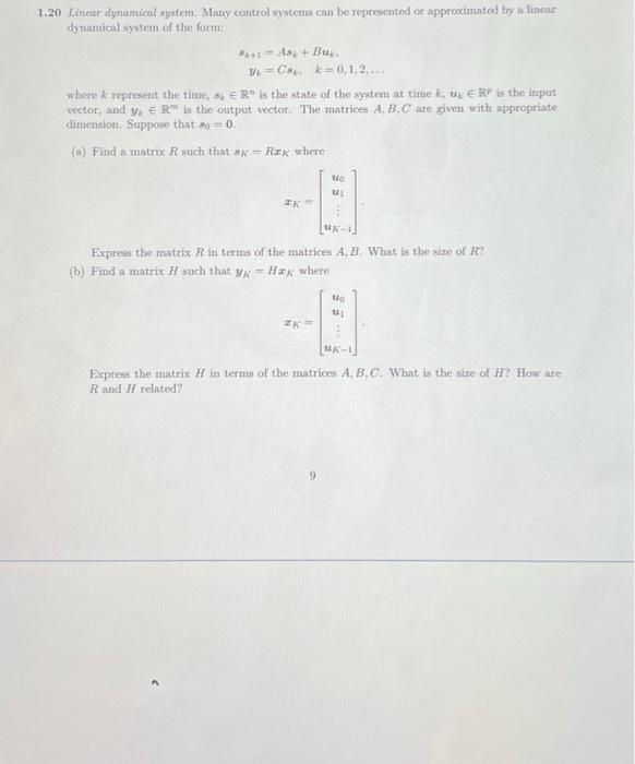 Solved 1.20 Linear dynamical system. Many control systems | Chegg.com