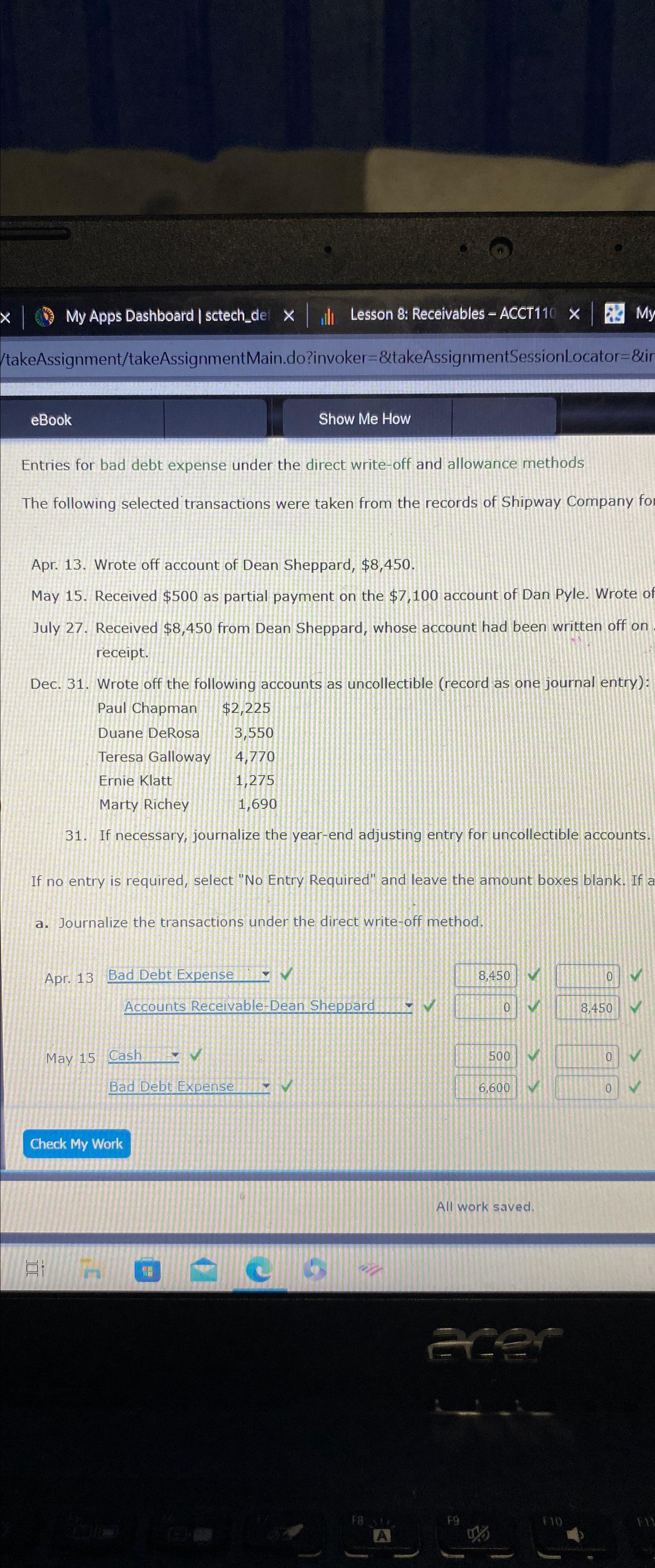 Solved My Apps Dashboard | ﻿sctech_deLesson 8: Receivables - | Chegg.com