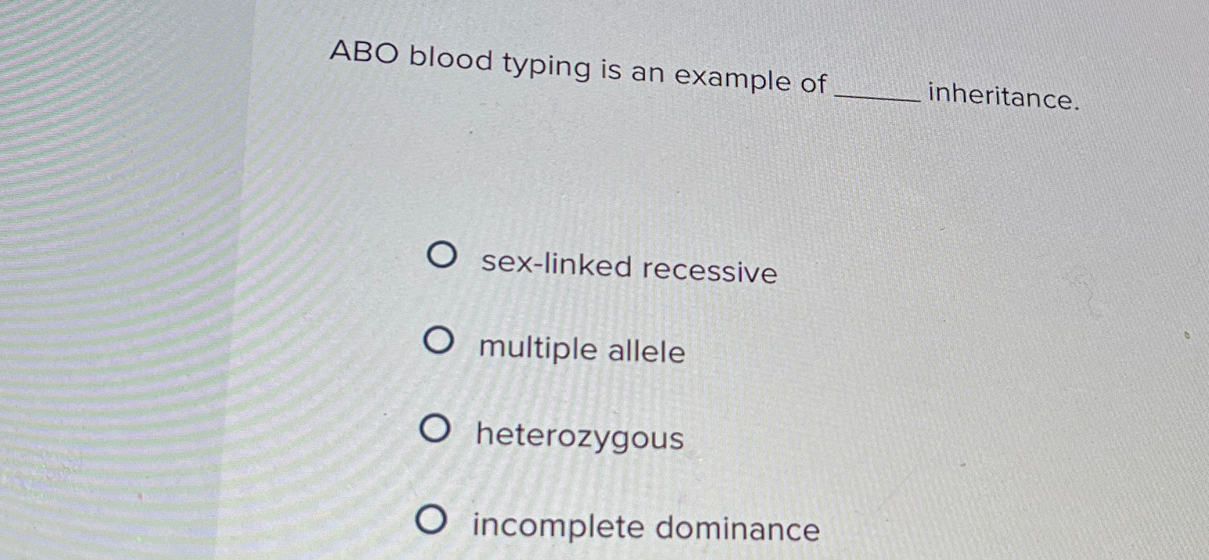 Solved ABO blood typing is an example of | Chegg.com