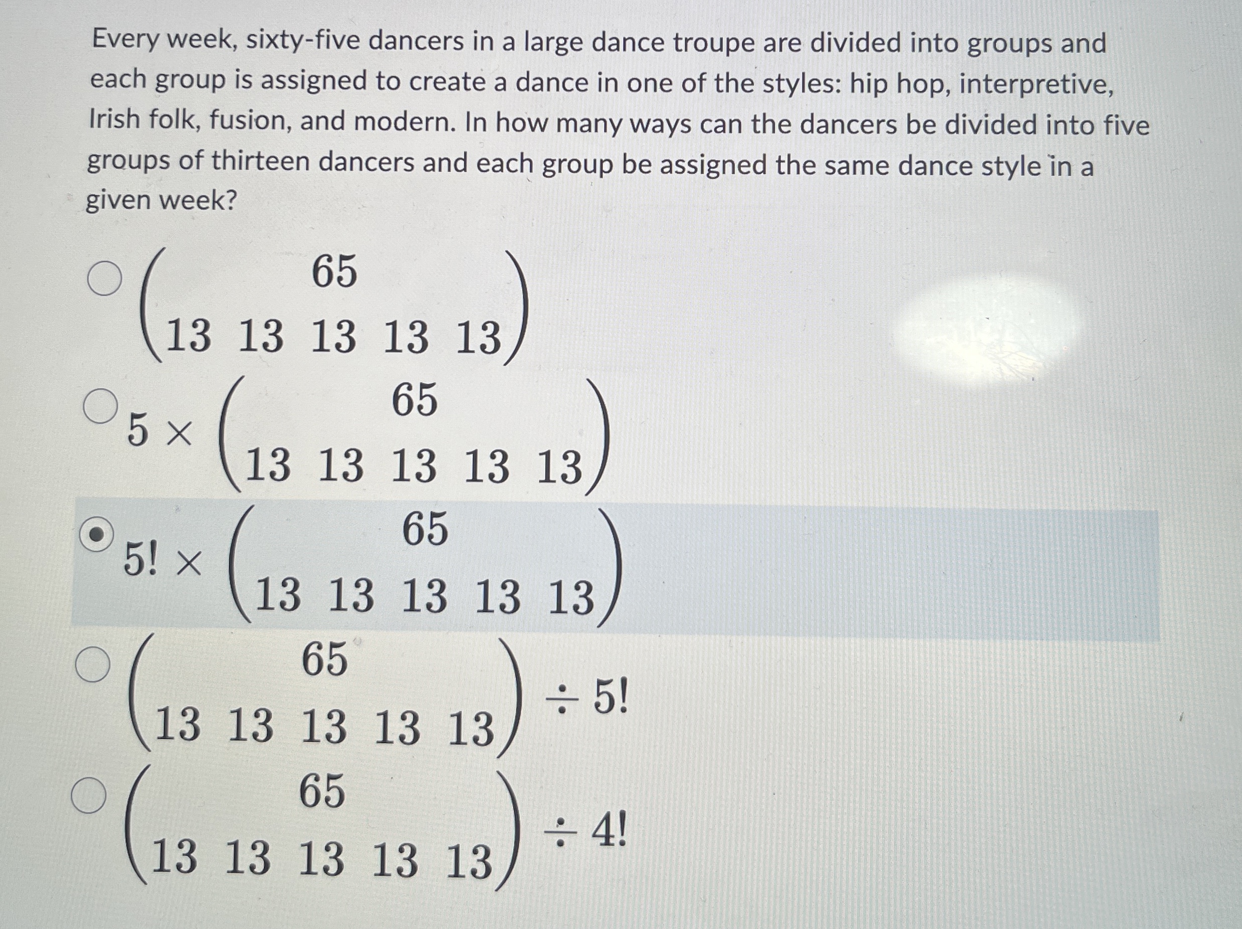 Solved Every week, sixty-five dancers in a large dance | Chegg.com