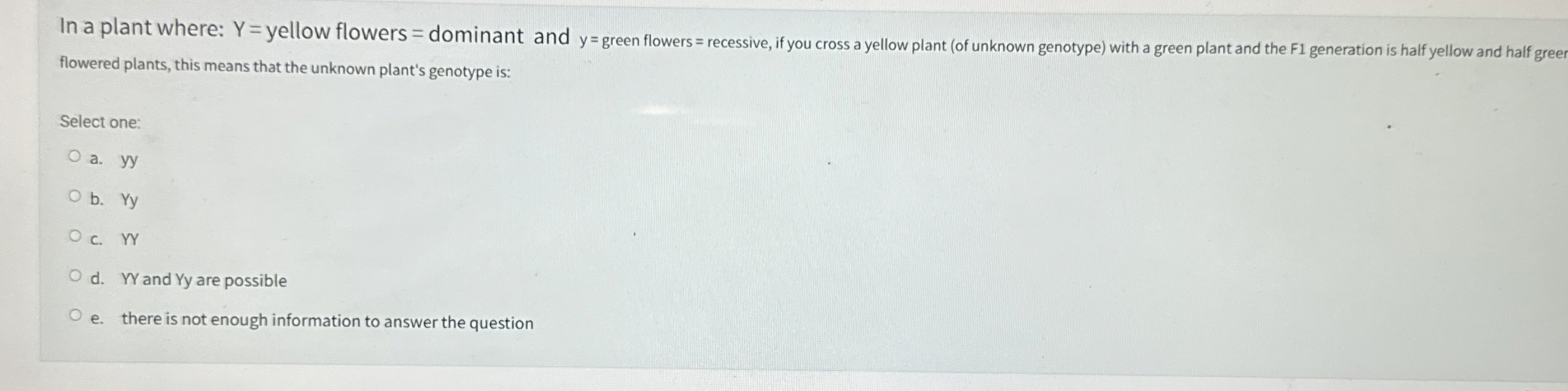 Solved In a plant where: Y= ﻿yellow flowers = ﻿dominant and | Chegg.com