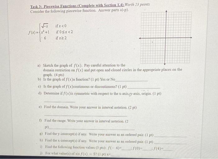 Solved Task 3: Piecewise Functions (Complete with Section | Chegg.com
