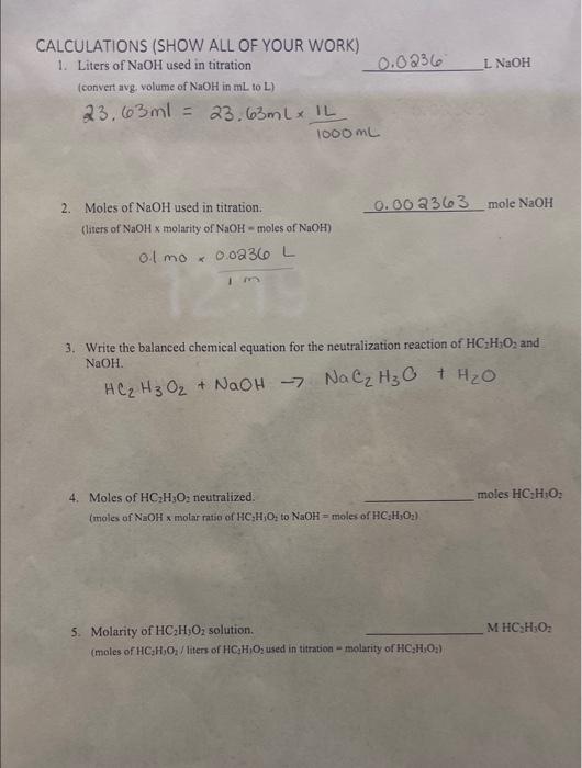 4. Moles of HC2H3O2 neutralized. moles HC2H3O2 (moles | Chegg.com