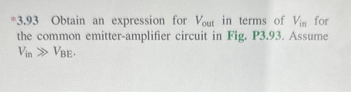 Solved *3.93 Obtain an expression for Vout in terms of Vin | Chegg.com