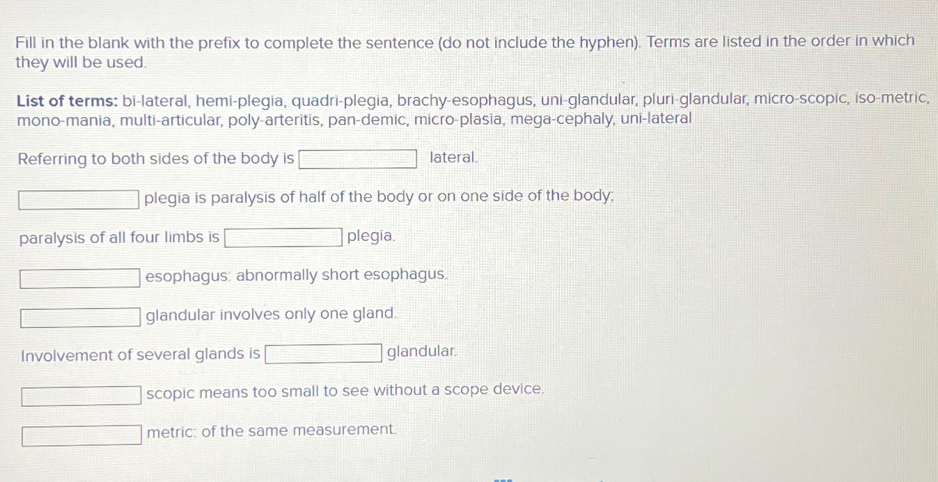 Solved Fill in the blank with the prefix to complete the | Chegg.com