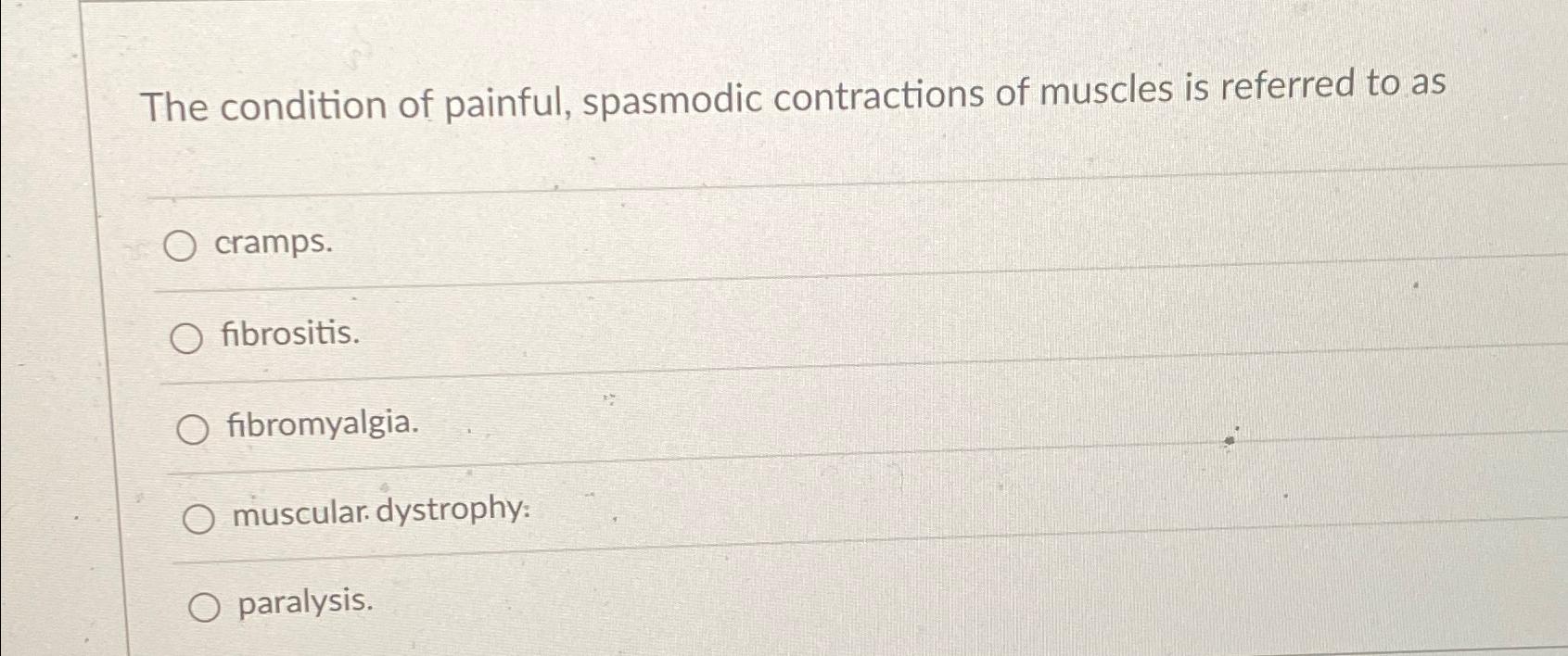 Solved The condition of painful, spasmodic contractions of | Chegg.com
