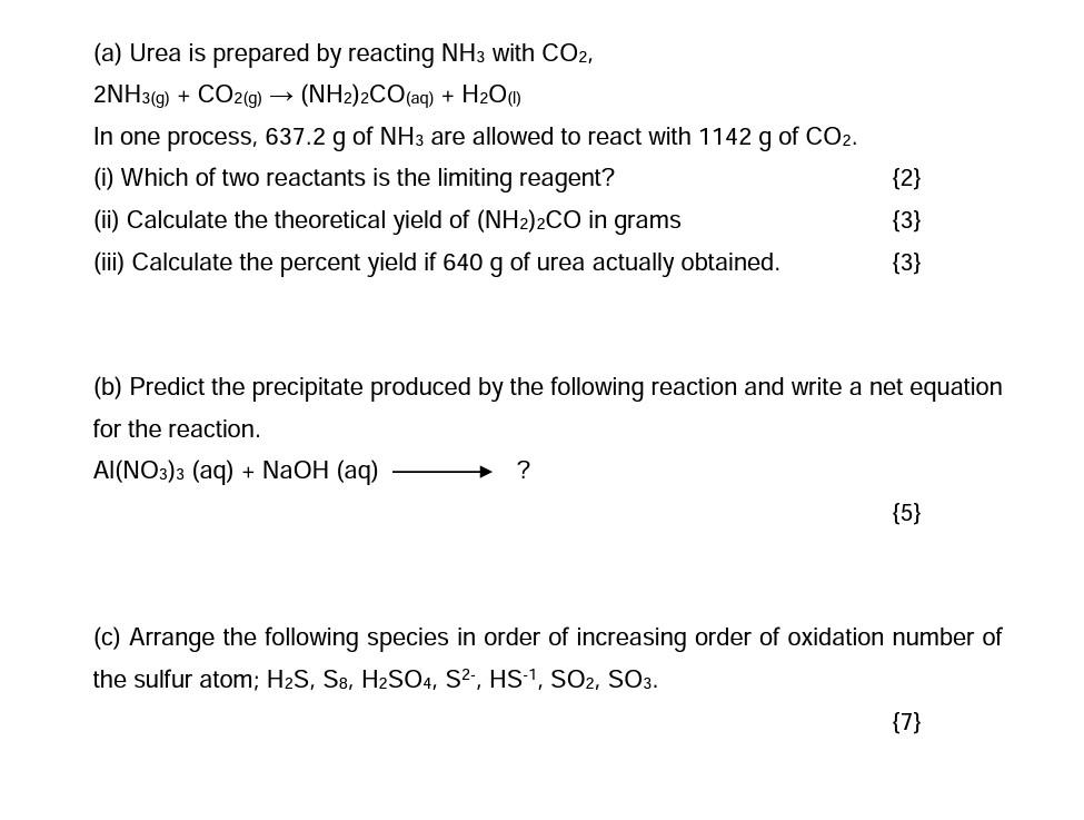 Solved (a) Urea is prepared by reacting NH3 with CO2, 2NH3( | Chegg.com