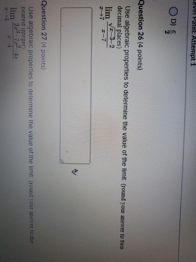 Solved hevin Patel: Attempt 1 OD) { / Question 26 (4 points) | Chegg.com