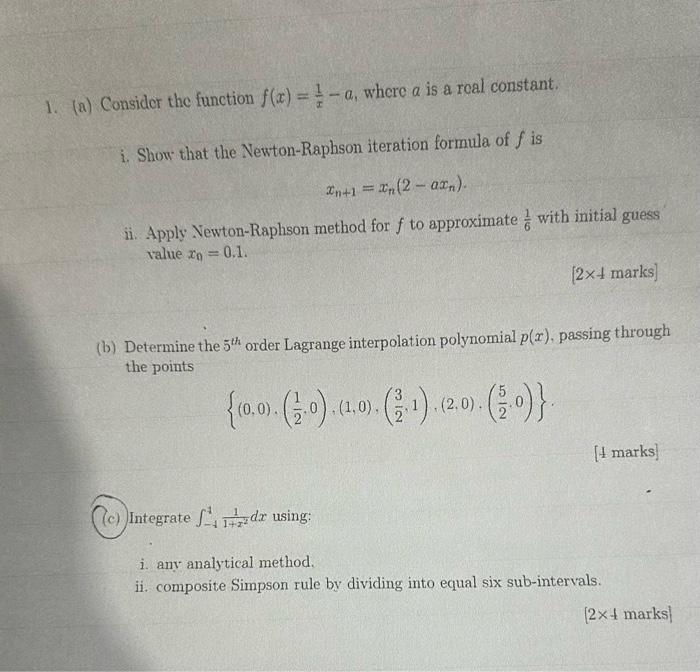 Solved Consider the function f(x)=x1−a, where a is a real | Chegg.com