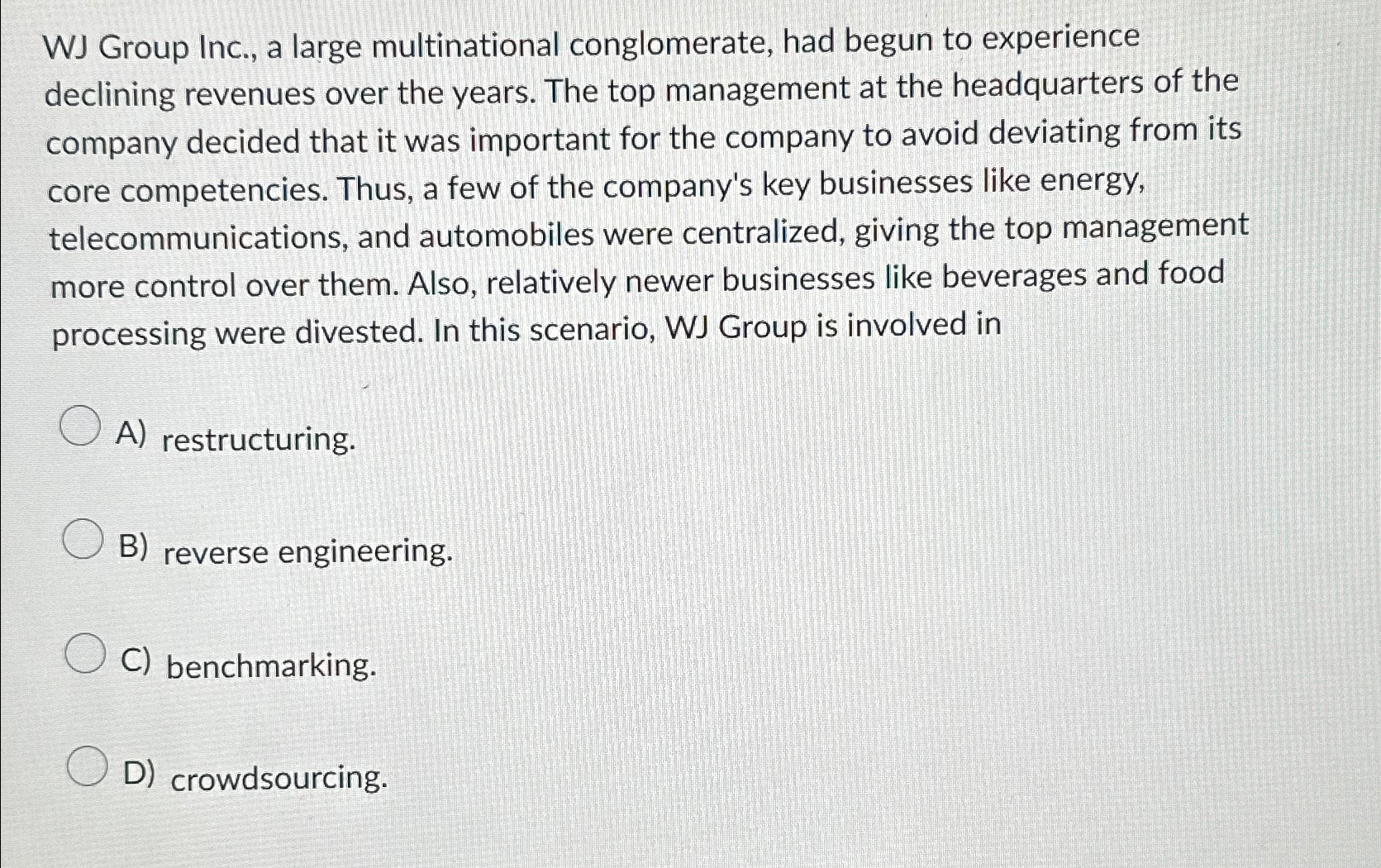 Solved WJ Group Inc., a large multinational conglomerate, | Chegg.com