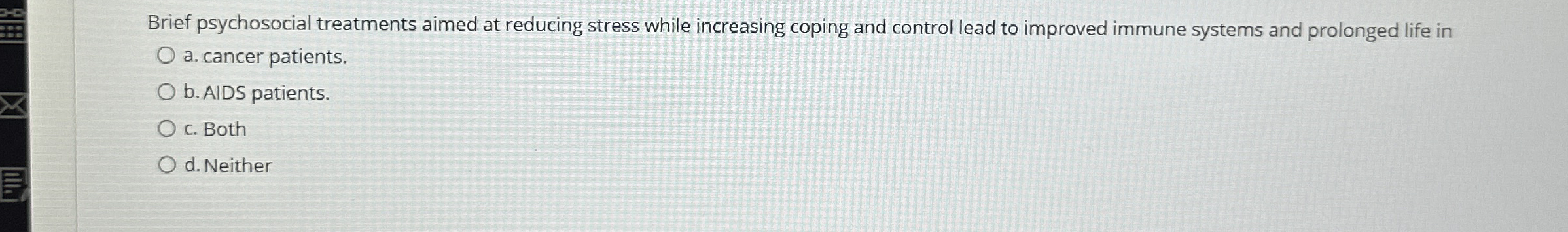 Solved Brief psychosocial treatments aimed at reducing | Chegg.com