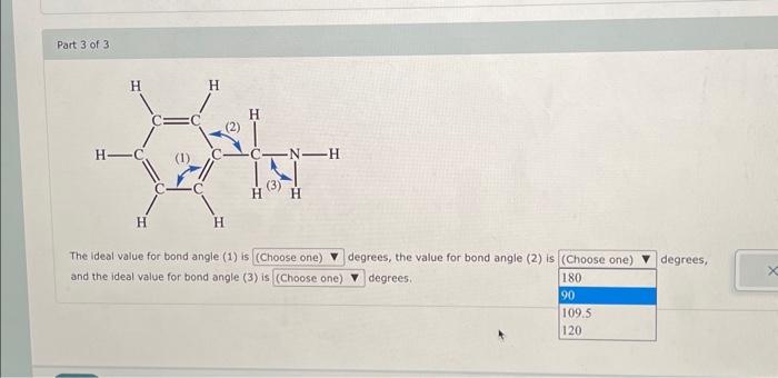 Solved The ideal value for bond angle ( 1 ) is and the ideal | Chegg.com